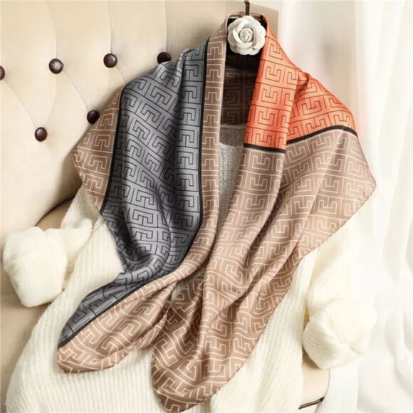 Accessories | Miss Austin Brown Orange Square Scarf | Poshmark